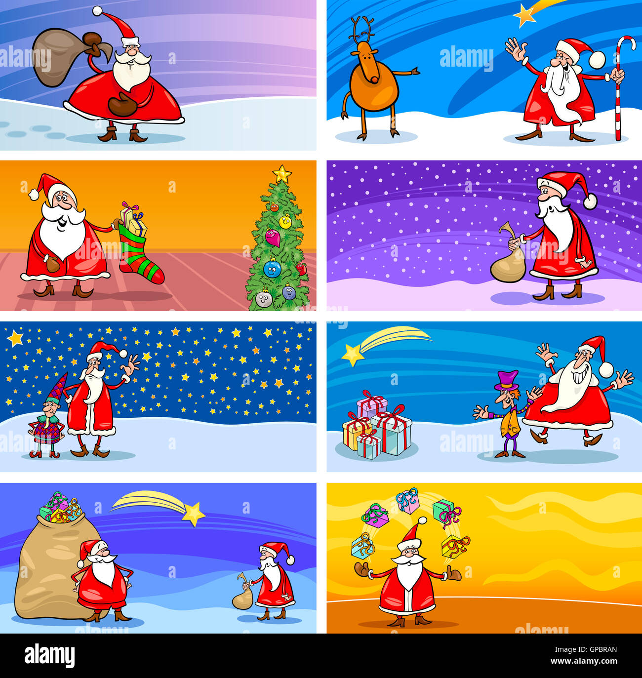 Cartoon Greeting Cards with Santa Claus Stock Photo - Alamy