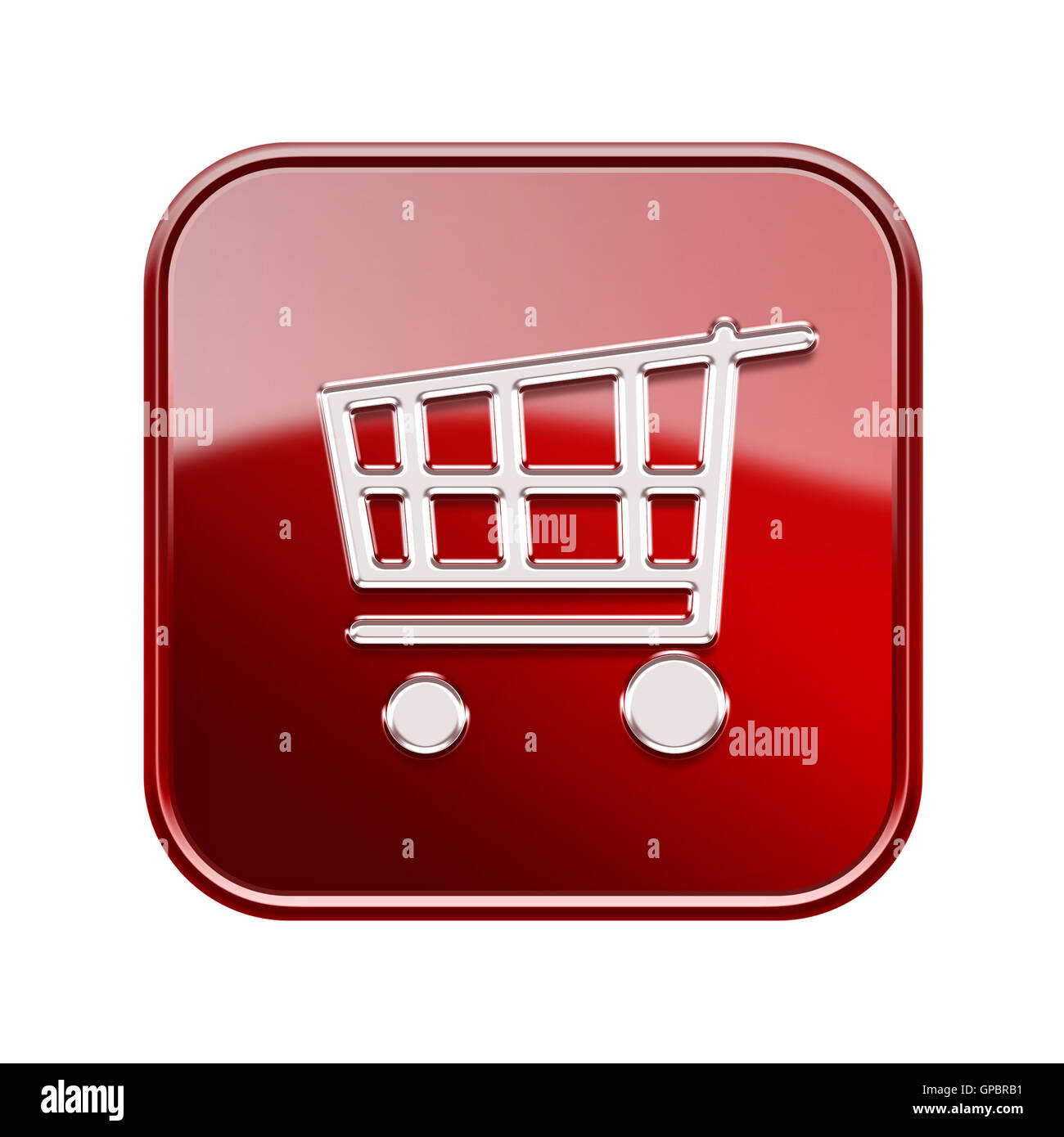 shopping cart icon glossy red, isolated on white background Stock Photo ...