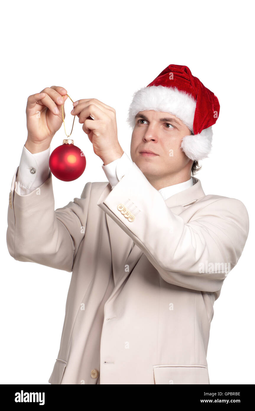Portrait of man in santa hat Stock Photo - Alamy