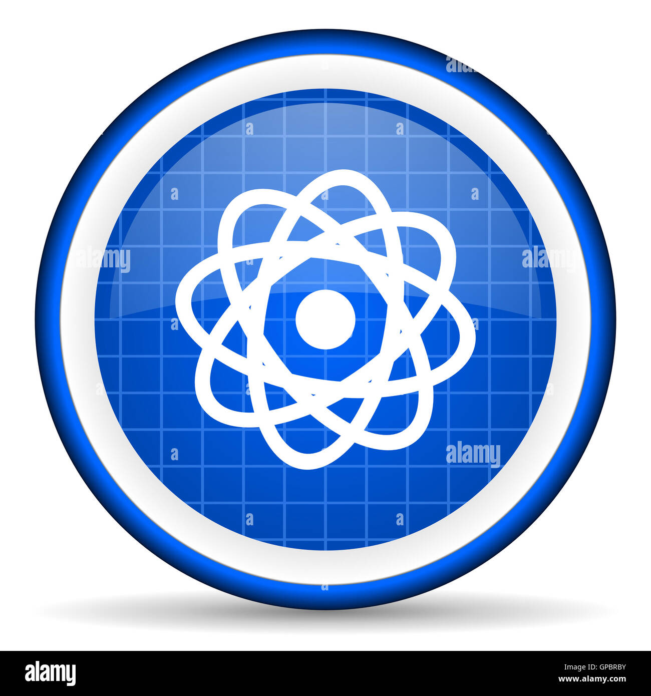 atom blue glossy icon on white background Stock Photo - Alamy