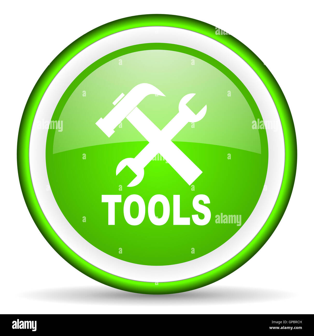 tools green glossy icon on white background Stock Photo - Alamy