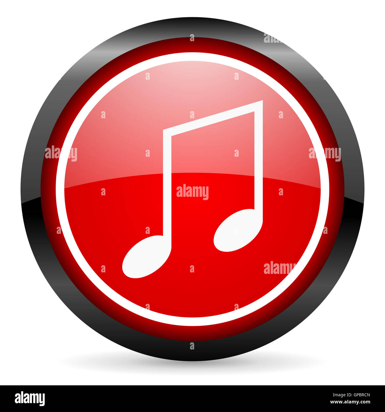 music round red glossy icon on white background Stock Photo - Alamy