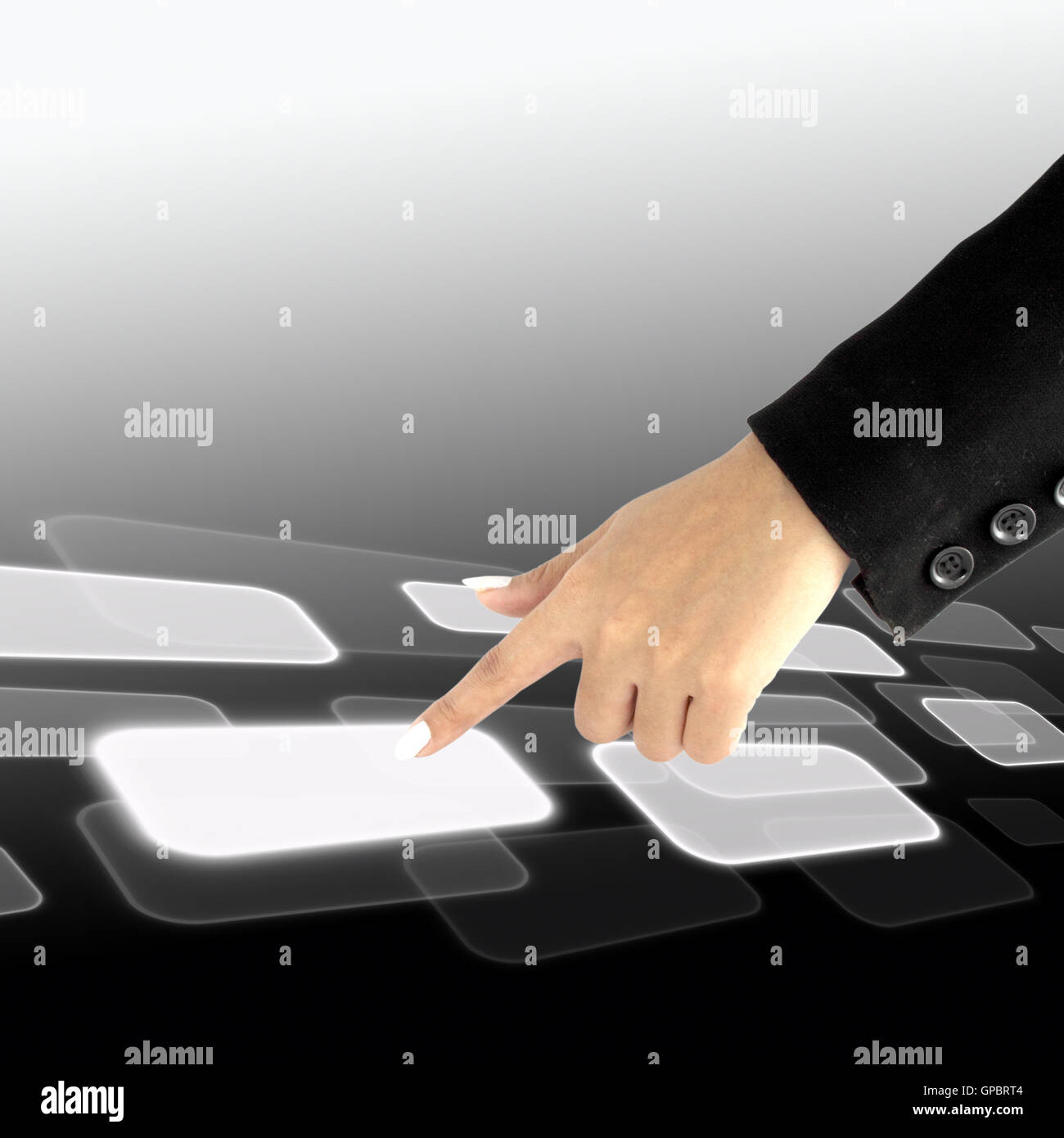 women hand pushing a button on a touch screen interface Stock Photo - Alamy
