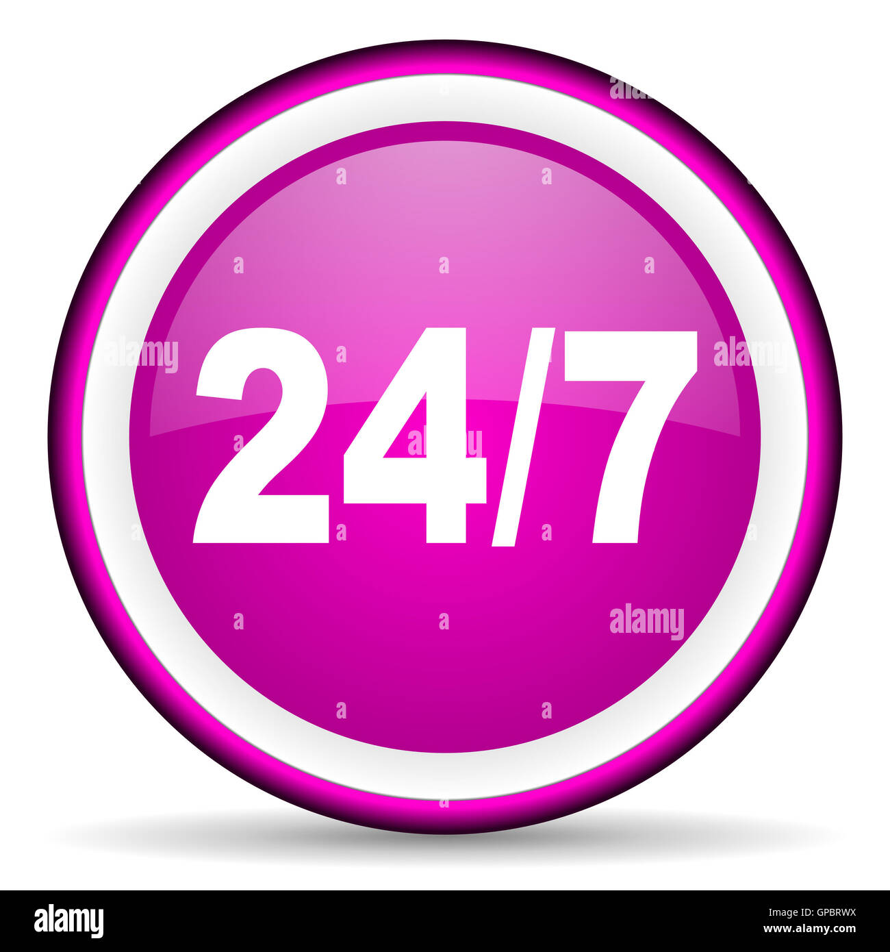 24 for 7 violet glossy icon on white background Stock Photo - Alamy