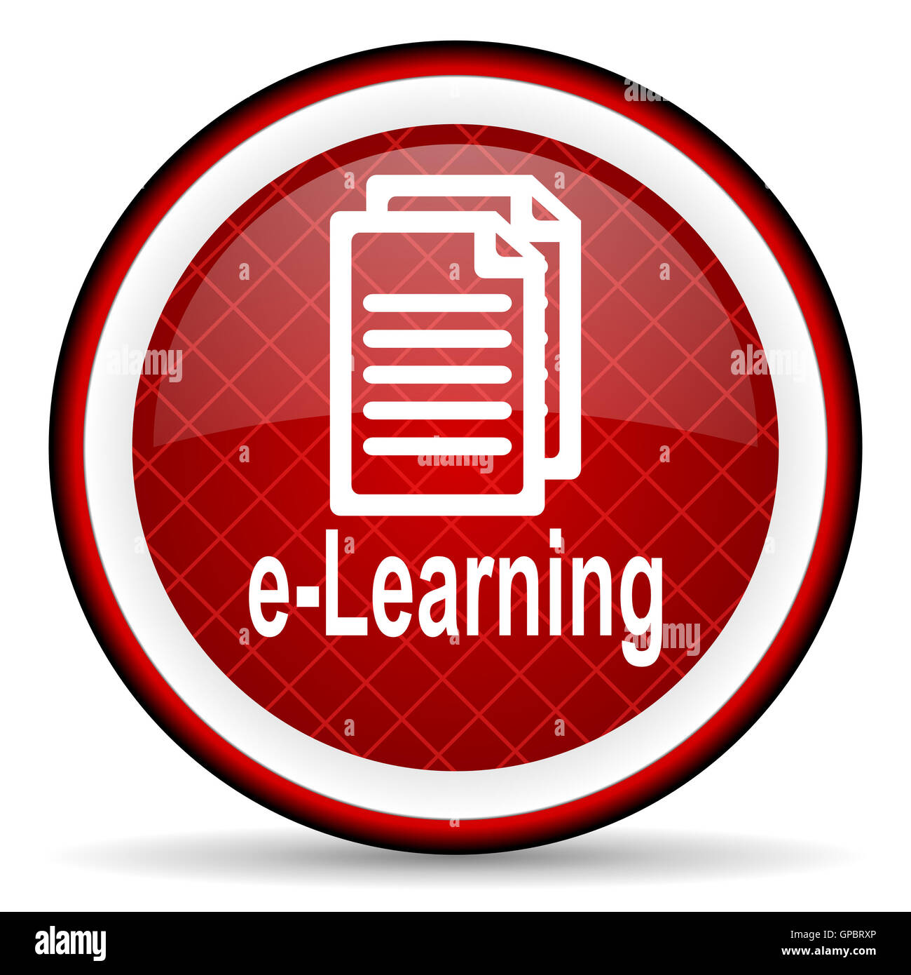 e-learning red glossy icon on white background Stock Photo - Alamy