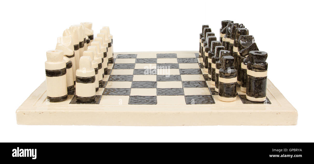 Unique handmade chess set (pottery), isolated Stock Photo - Alamy