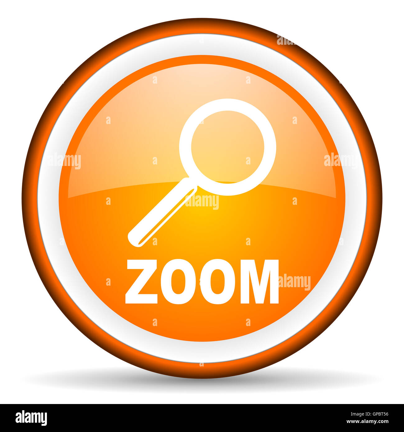 zoom orange glossy circle icon on white background Stock Photo - Alamy