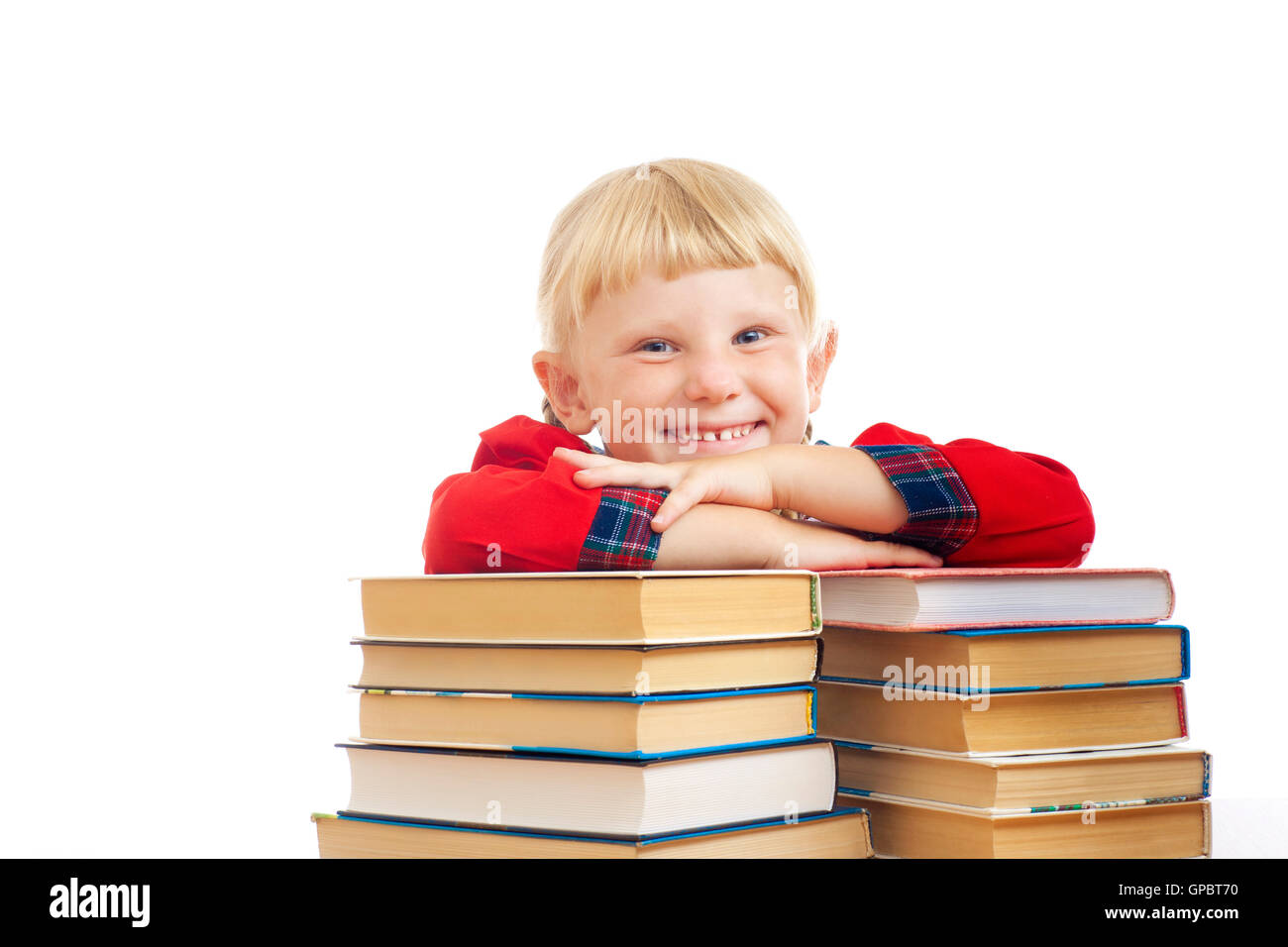 happy girl with books Stock Photo - Alamy