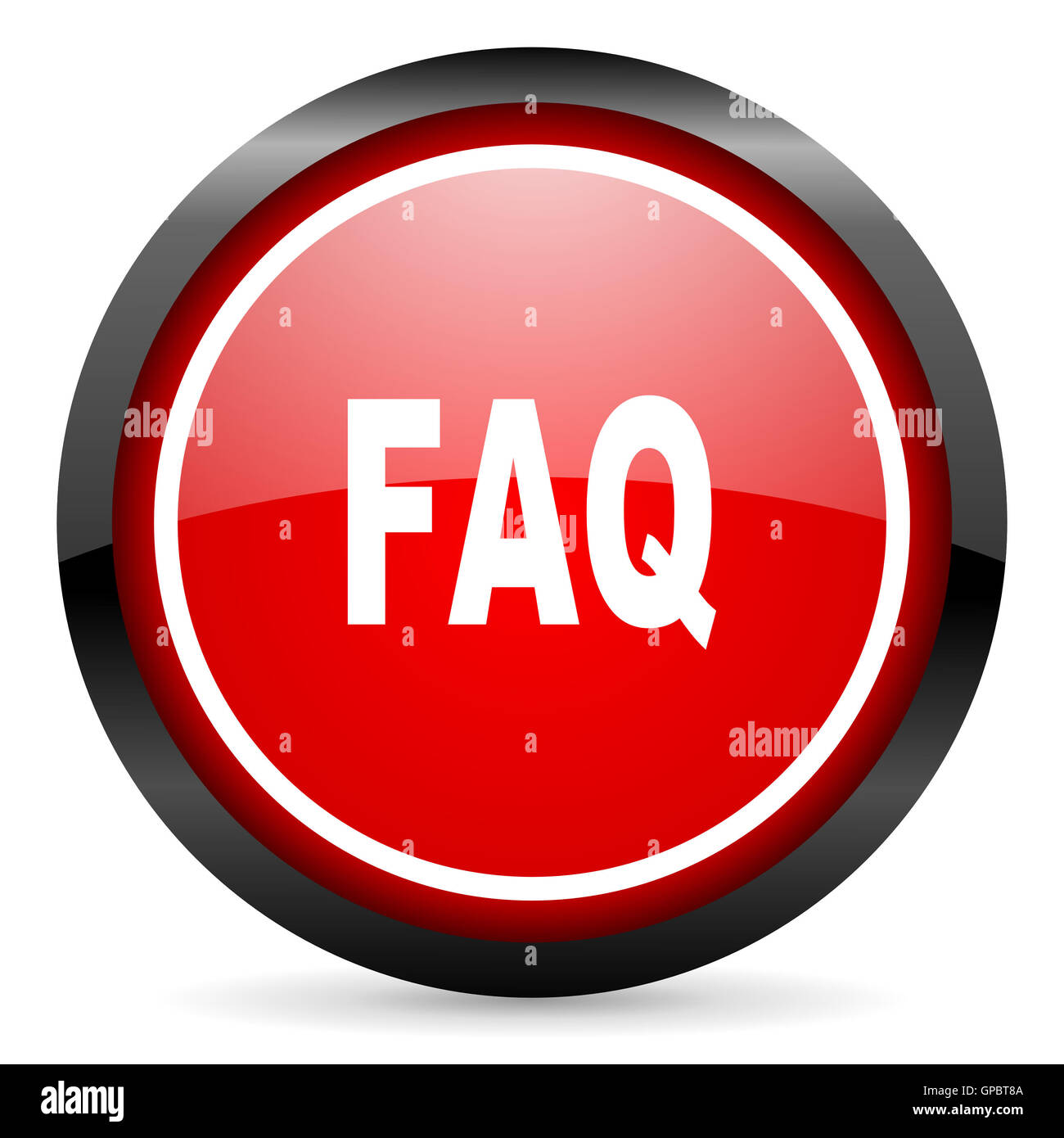 faq round red glossy icon on white background Stock Photo - Alamy