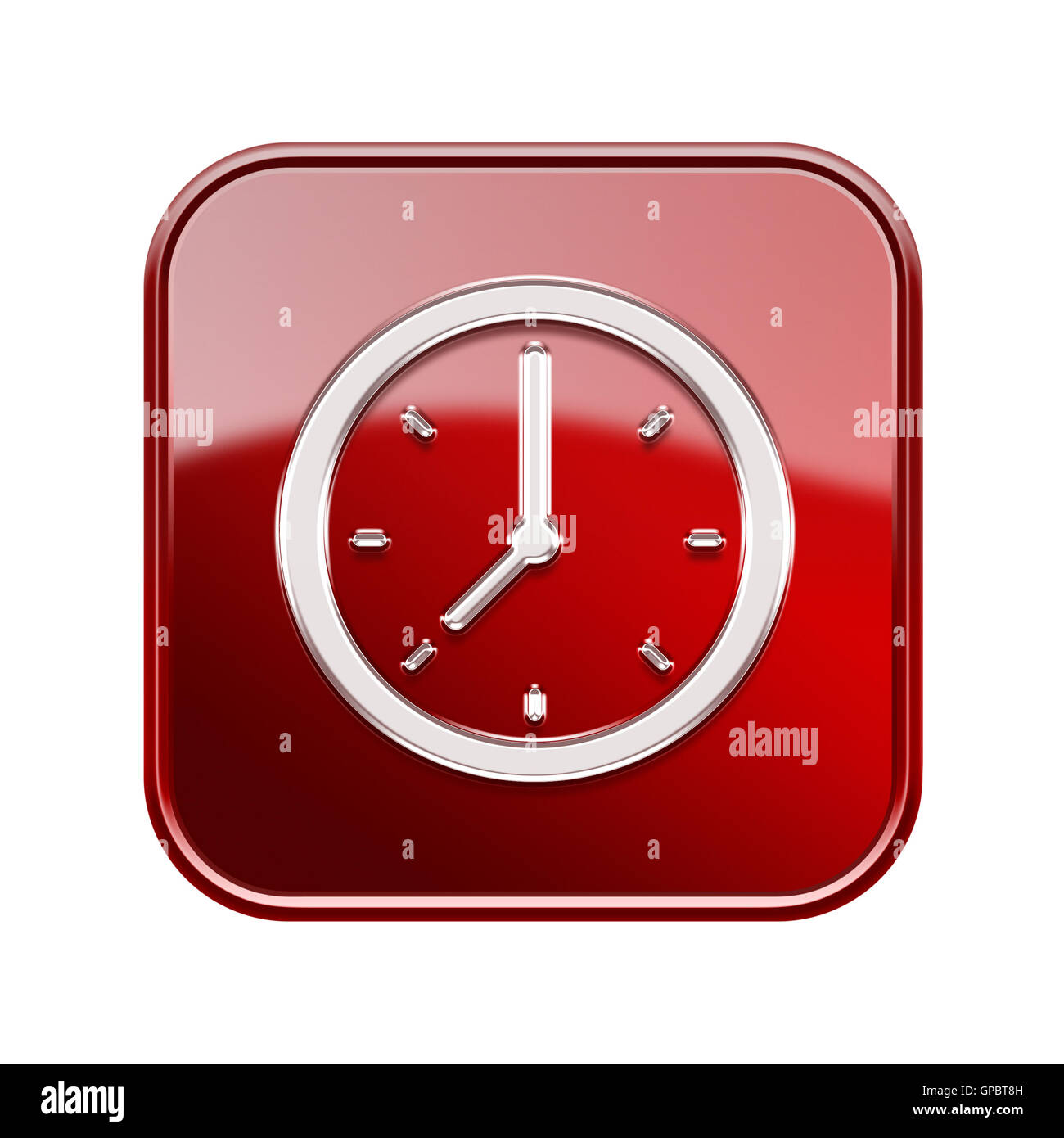 Clock icon glossy red, isolated on white background Stock Photo - Alamy