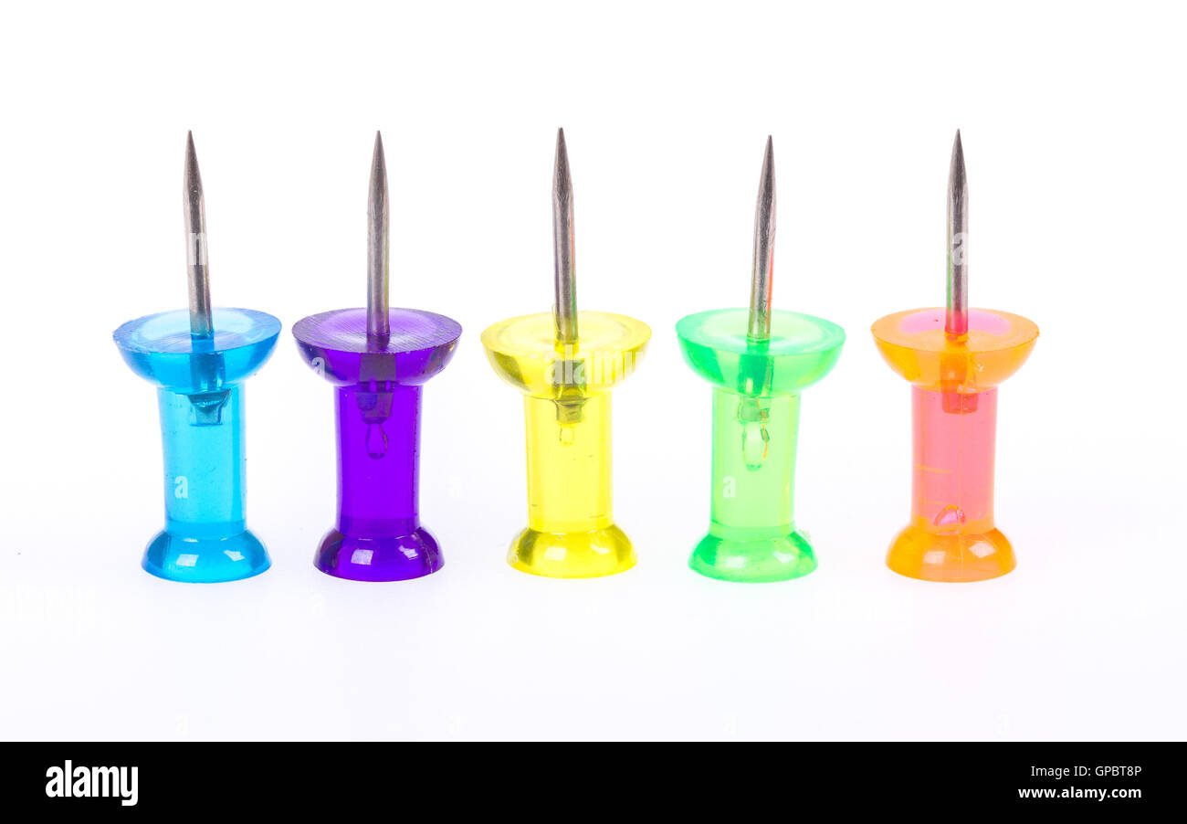 Set of colorful push pins Stock Photo - Alamy