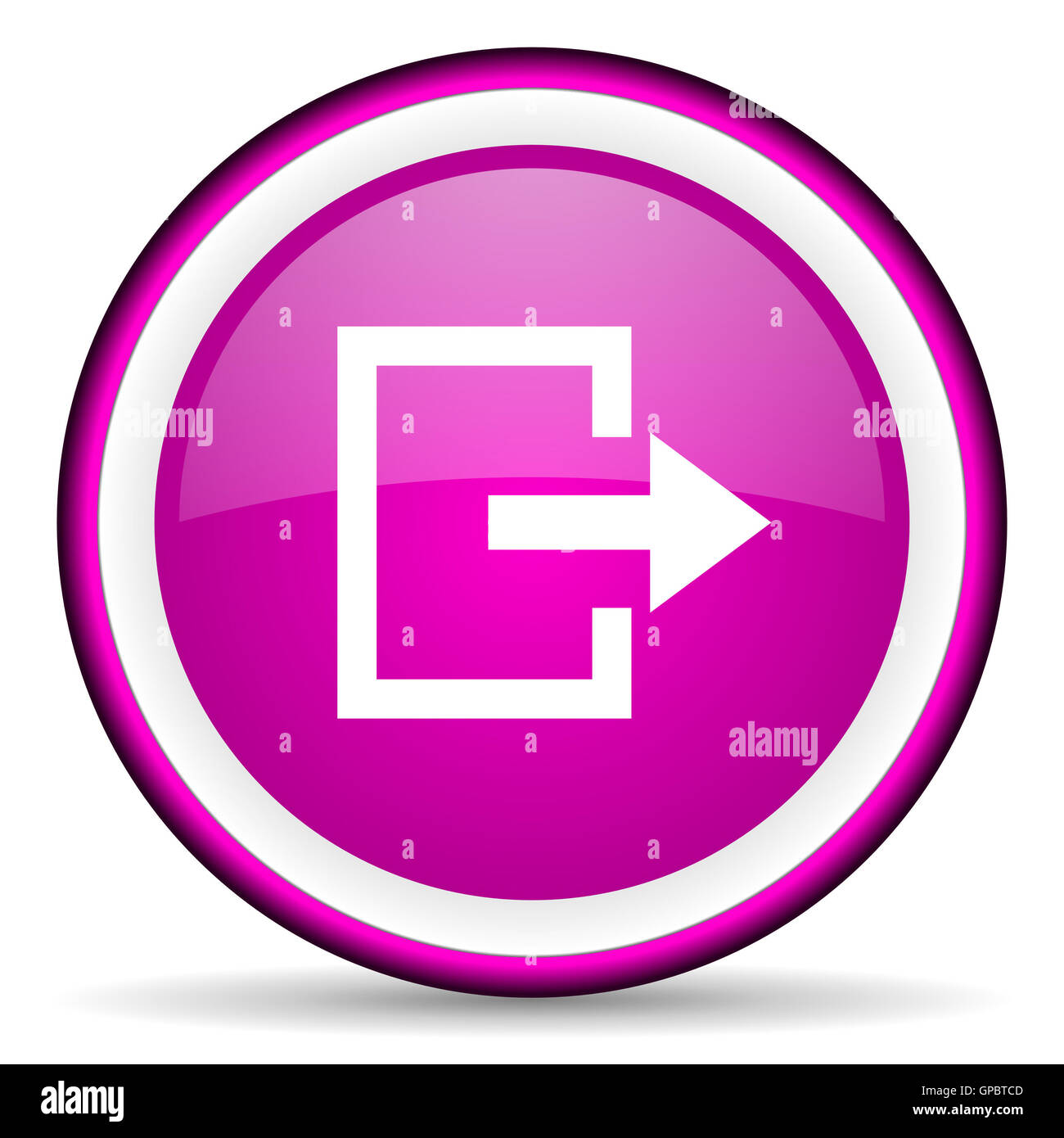 exit violet glossy icon on white background Stock Photo - Alamy