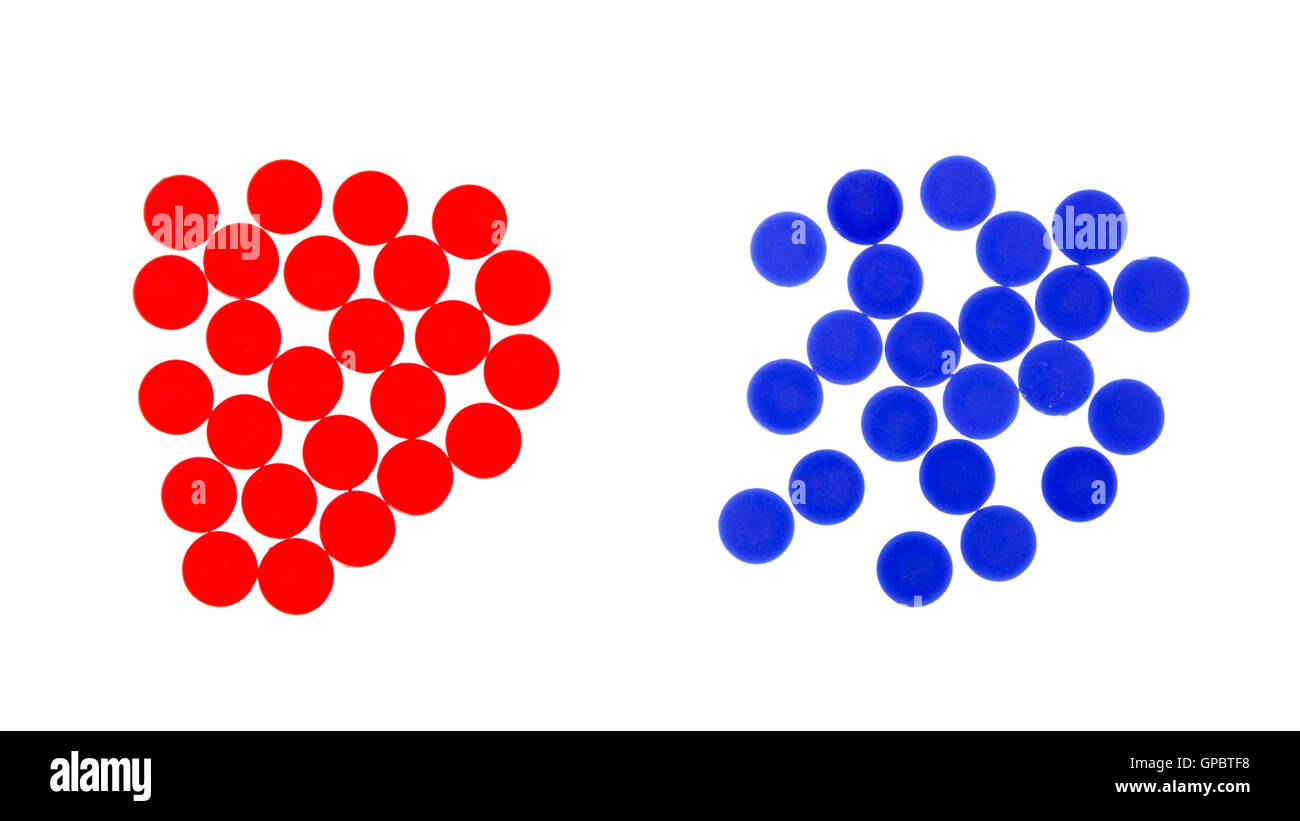 Red and blue chips used in the game line-up 4 Stock Photo - Alamy