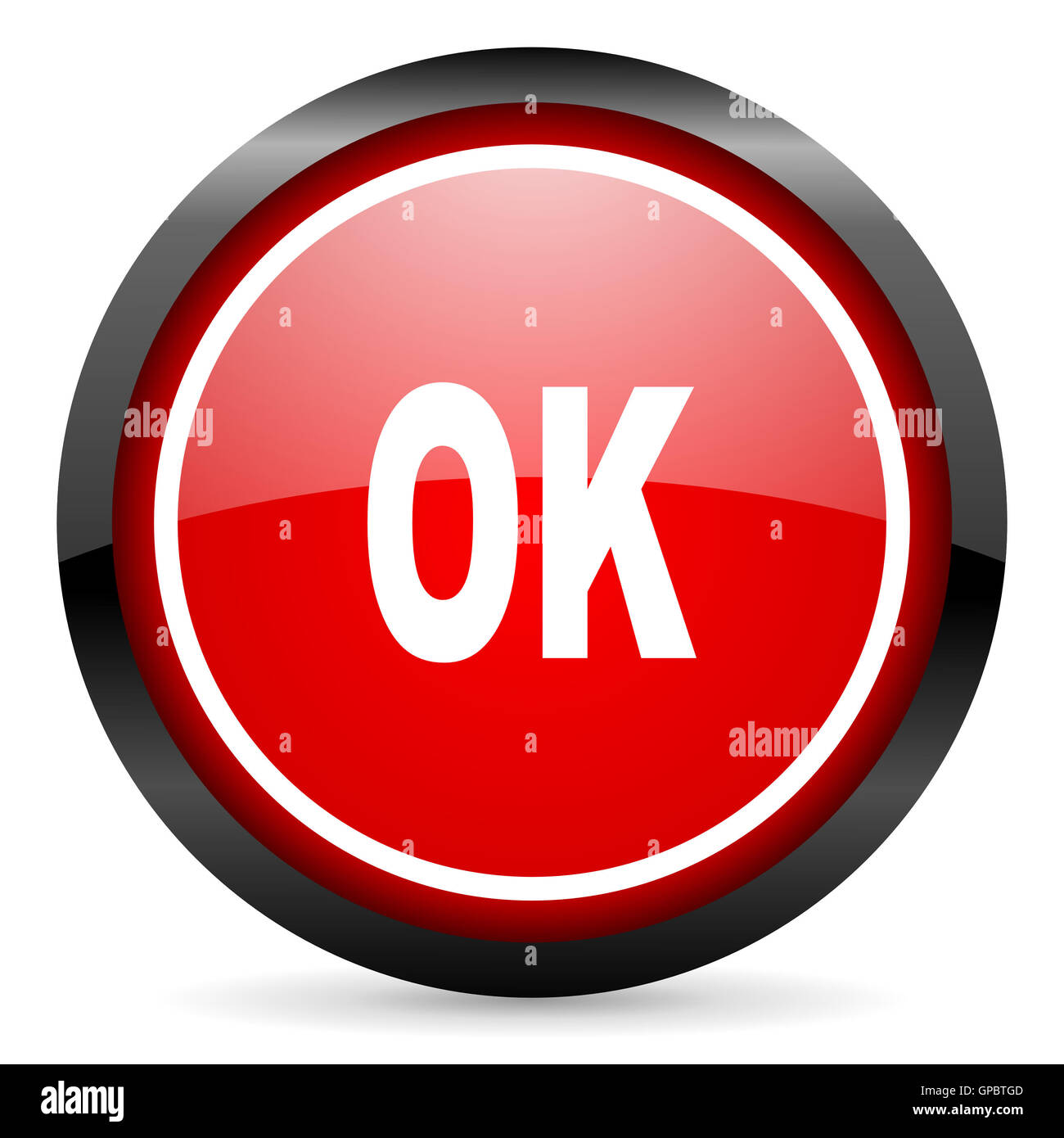 ok round red glossy icon on white background Stock Photo - Alamy