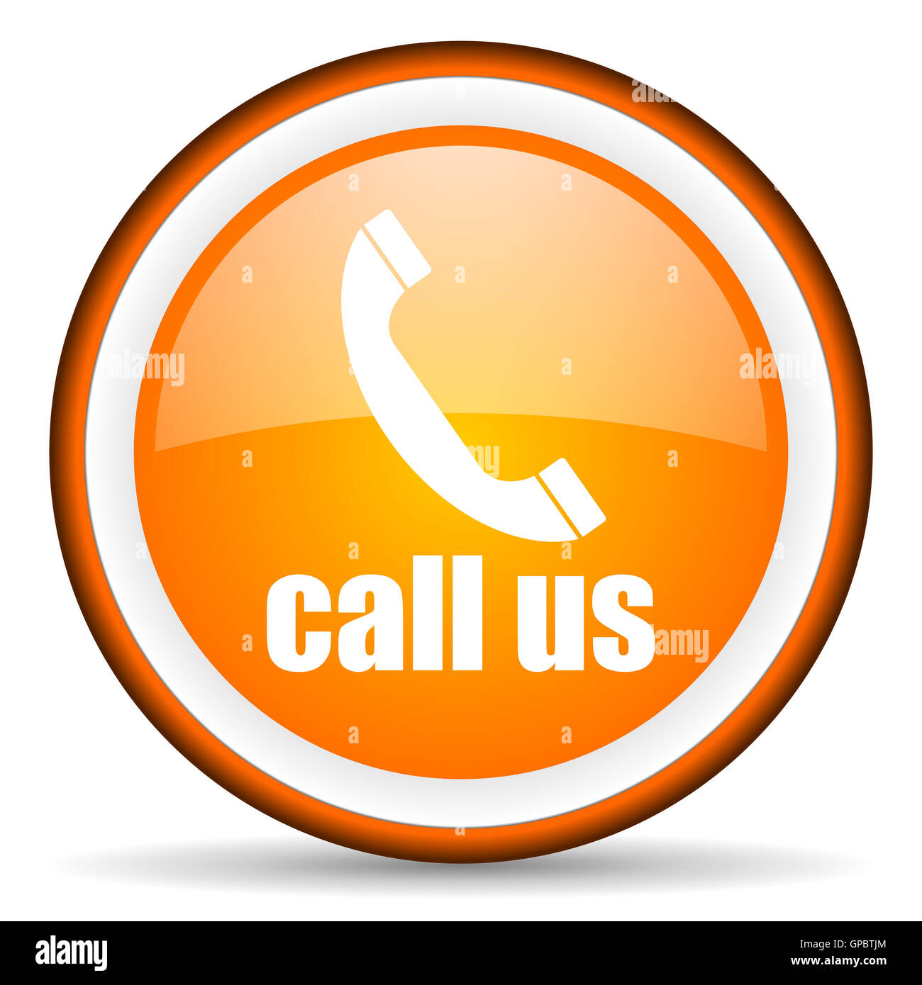 call us orange glossy circle icon on white background Stock Photo - Alamy