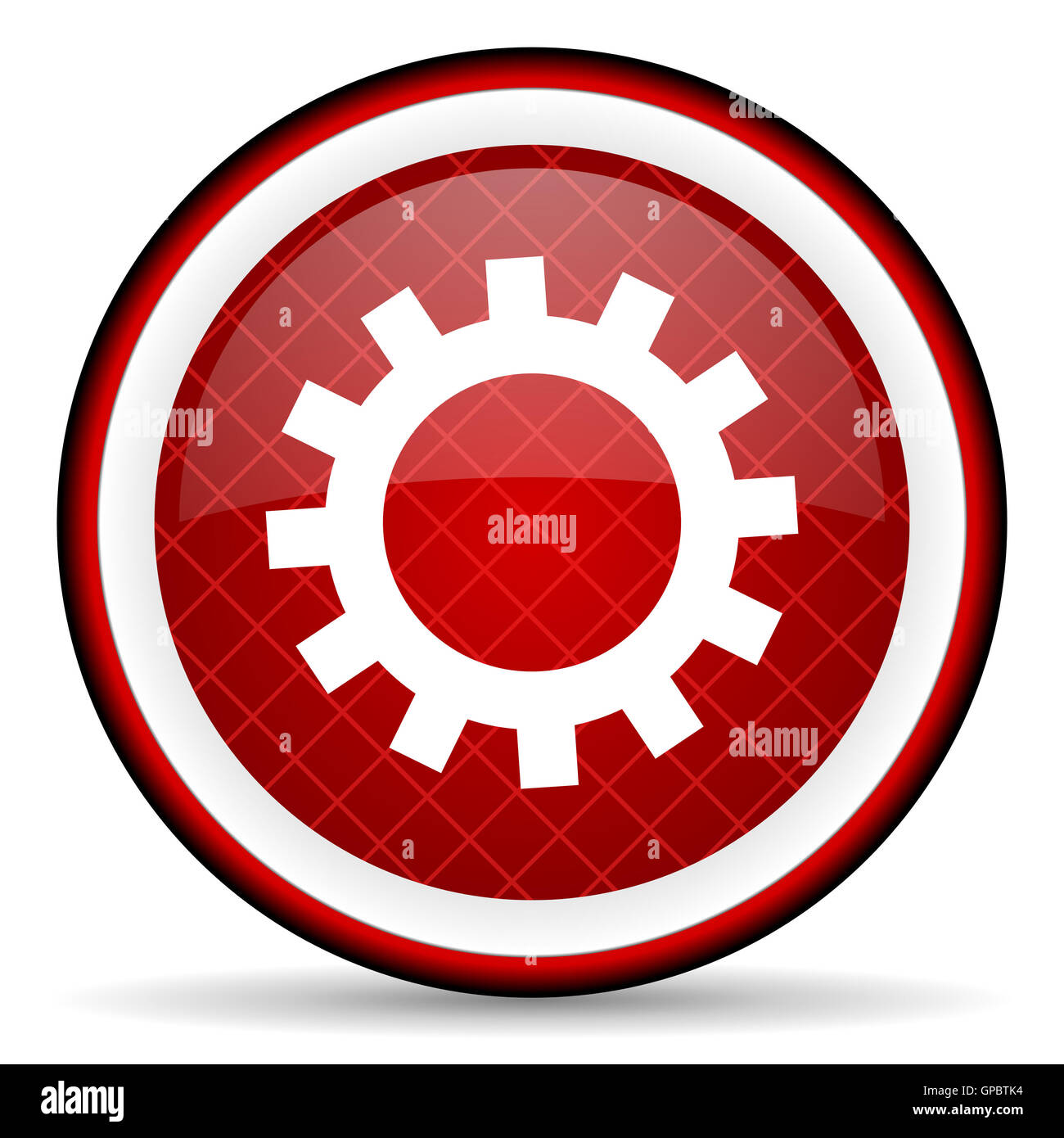 gears red glossy icon on white background Stock Photo - Alamy