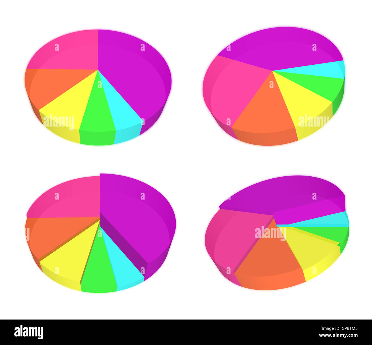 Four 3d pie graph with different colored segments Stock Photo - Alamy