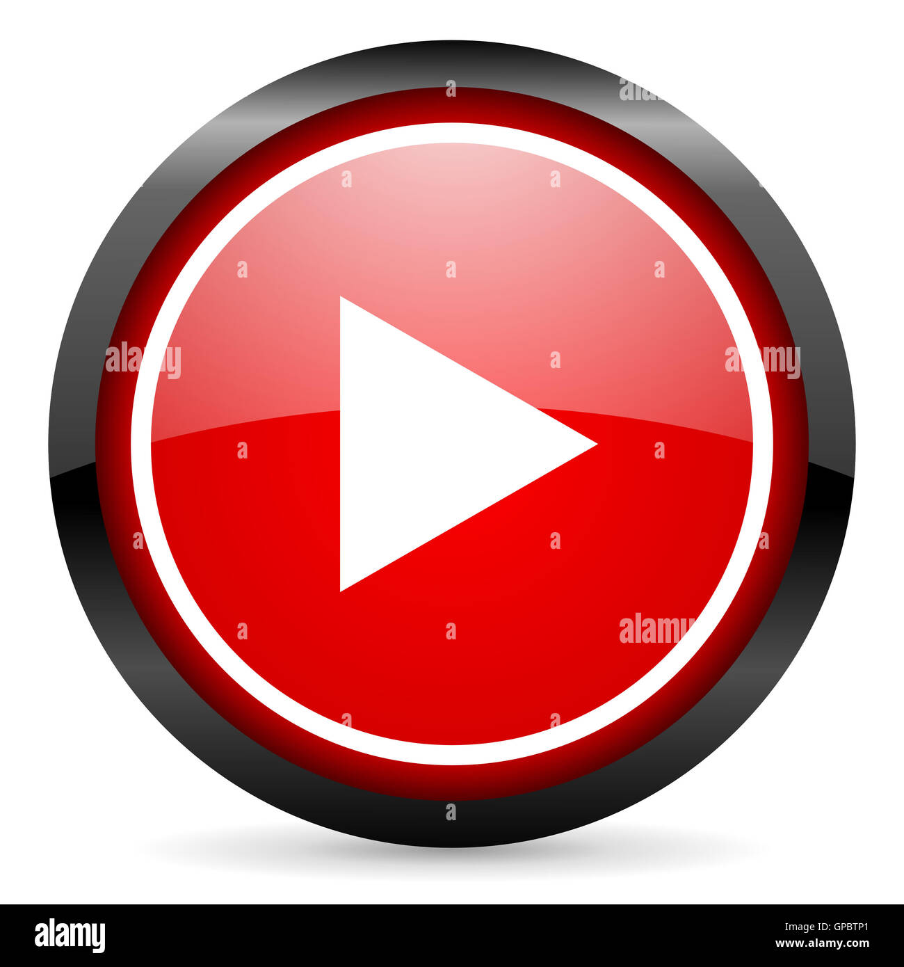 play round red glossy icon on white background Stock Photo - Alamy