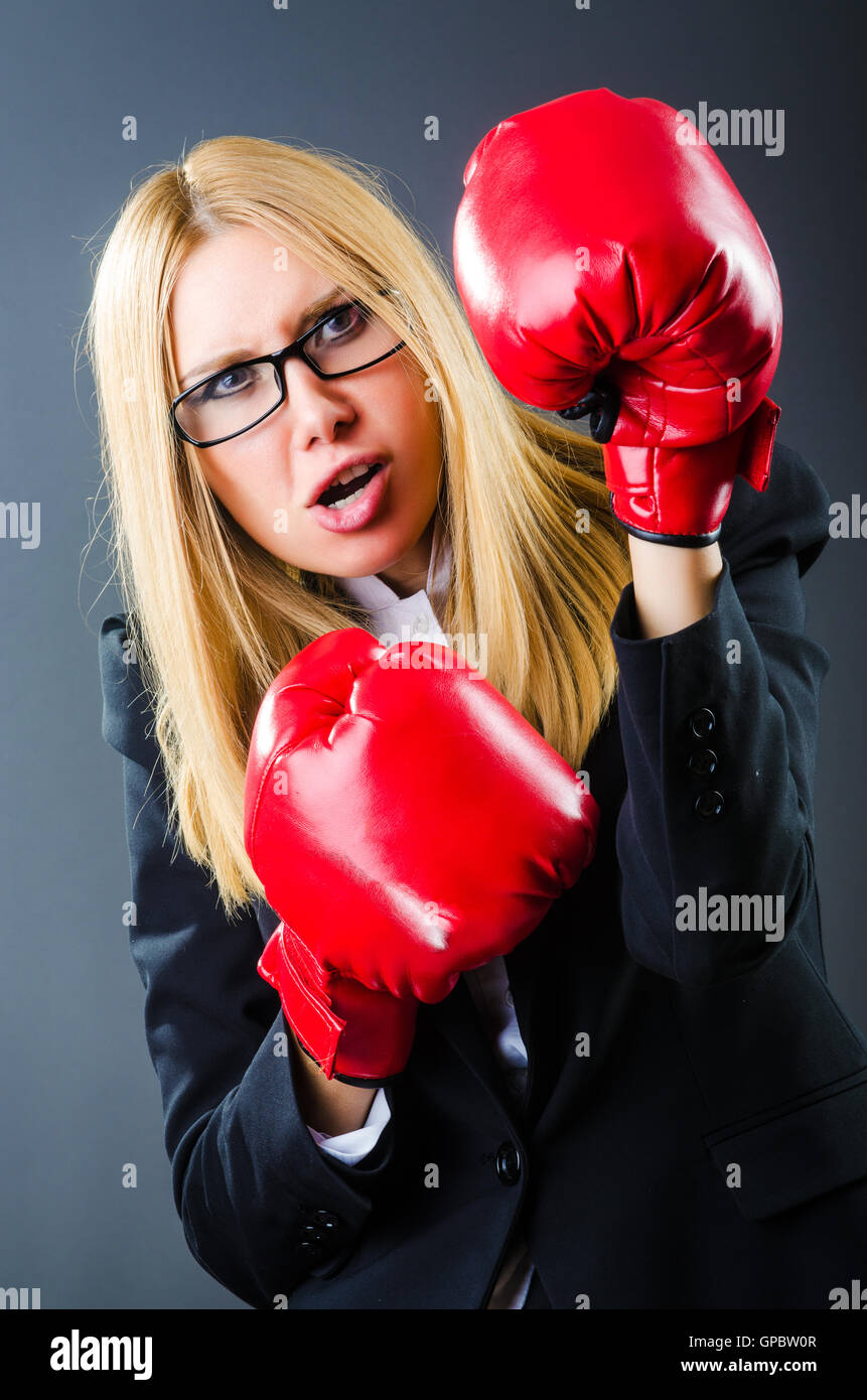 Woman boxer in dark room Stock Photo - Alamy