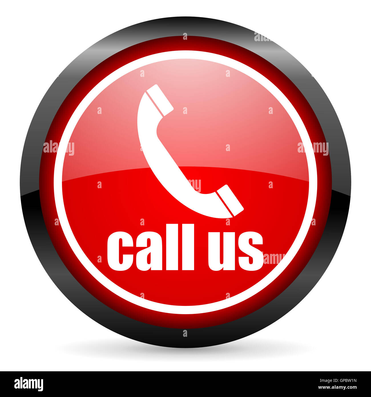 call us round red glossy icon on white background Stock Photo - Alamy