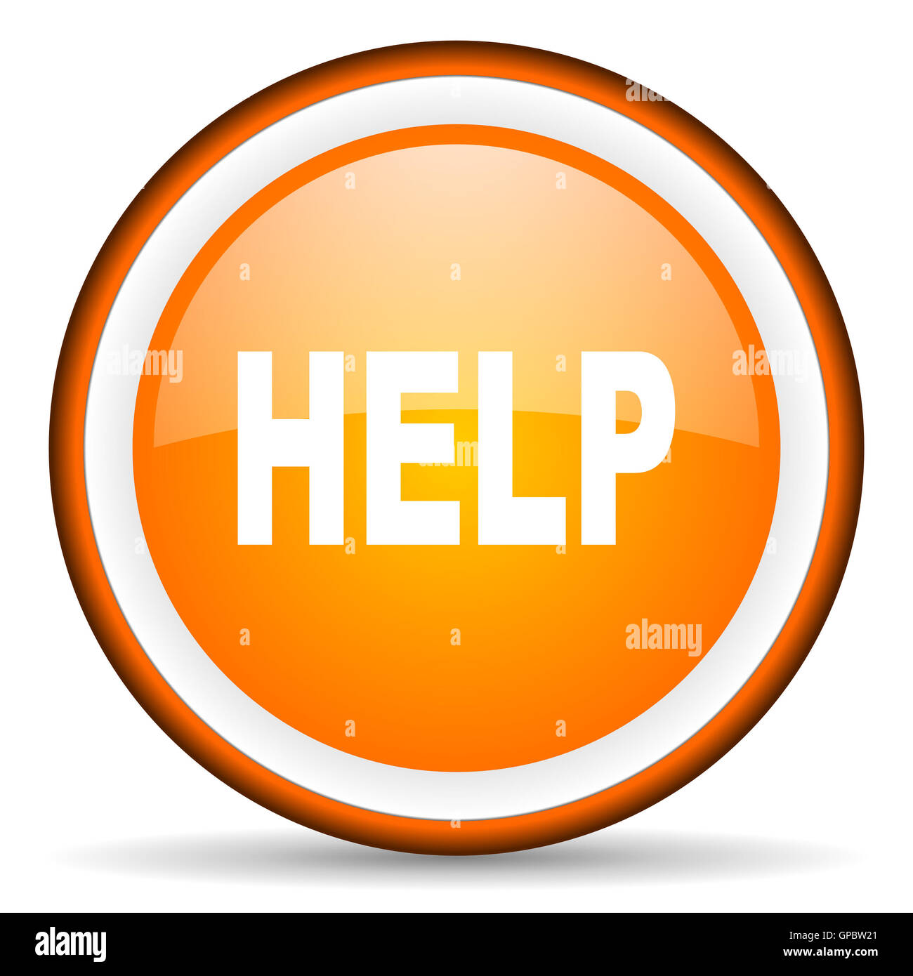 help orange glossy circle icon on white background Stock Photo - Alamy
