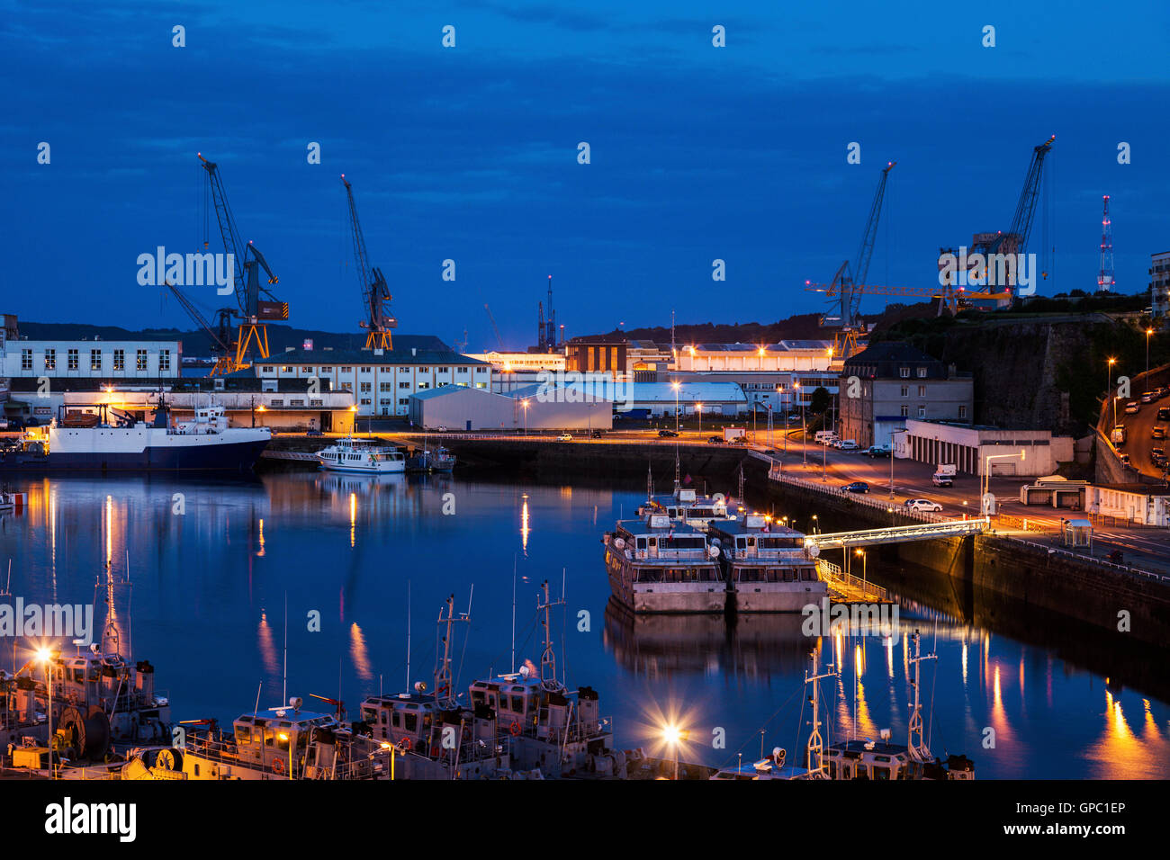 Port in Brest at night. Brest, Brittany, France Stock Photo - Alamy