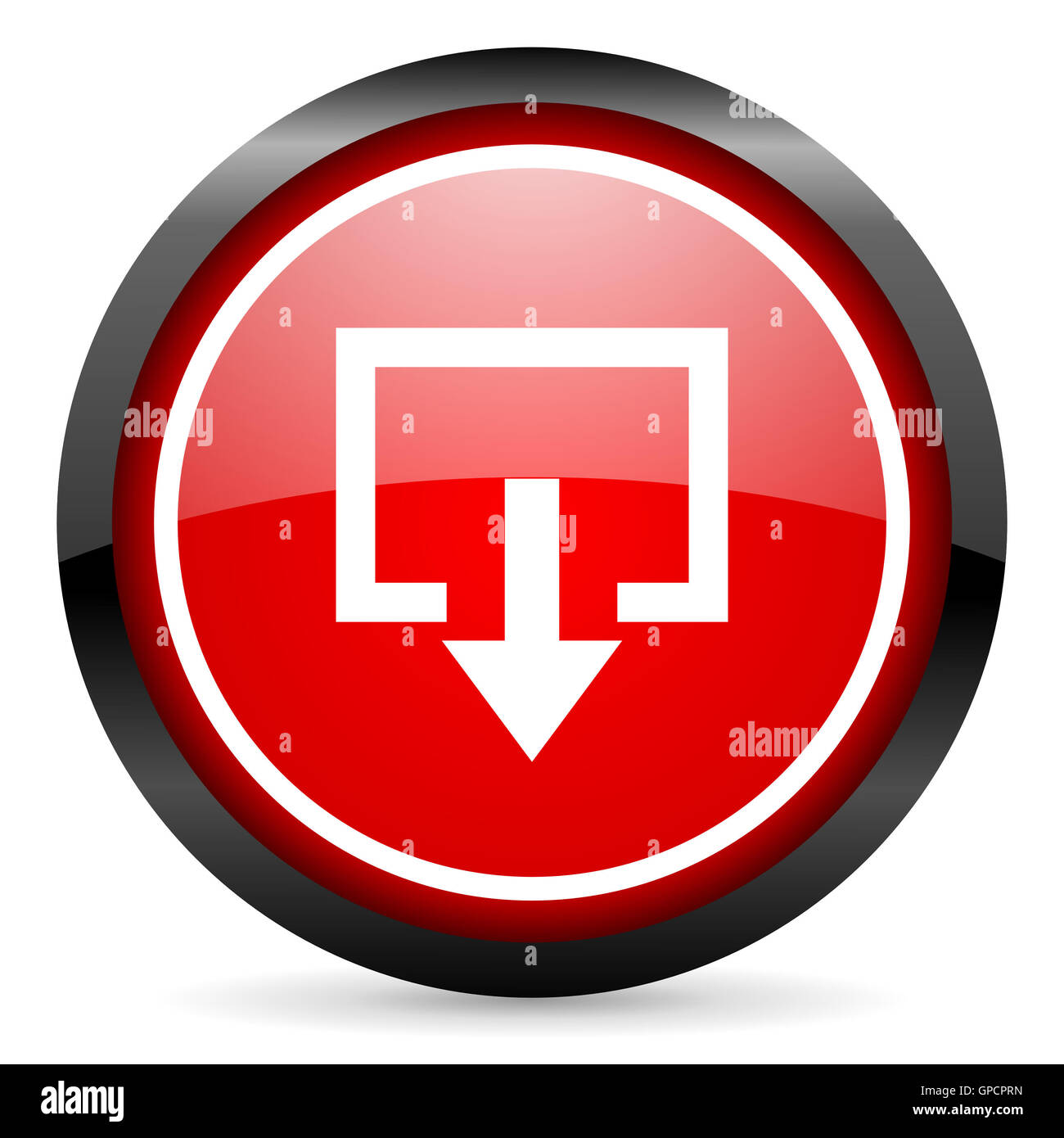 exit round red glossy icon on white background Stock Photo - Alamy