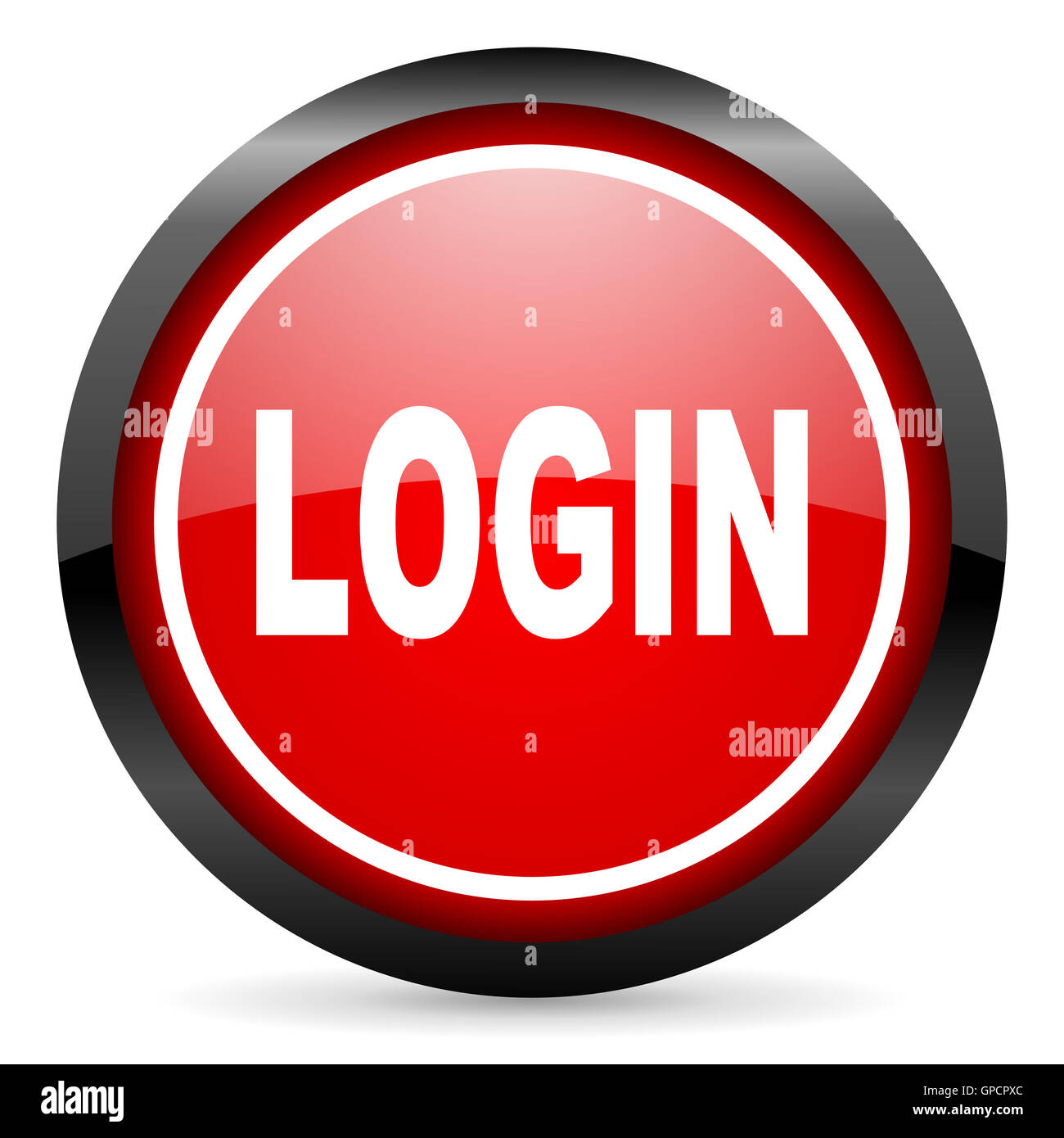 login round red glossy icon on white background Stock Photo - Alamy