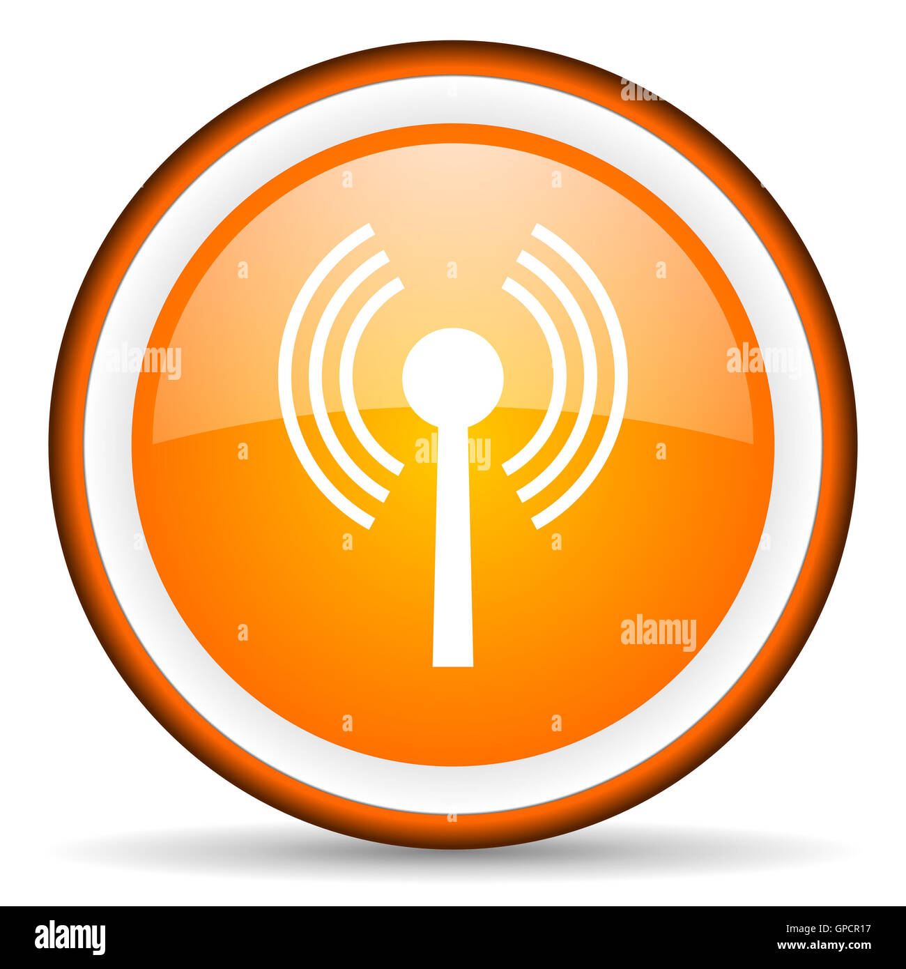 wifi orange glossy circle icon on white background Stock Photo - Alamy