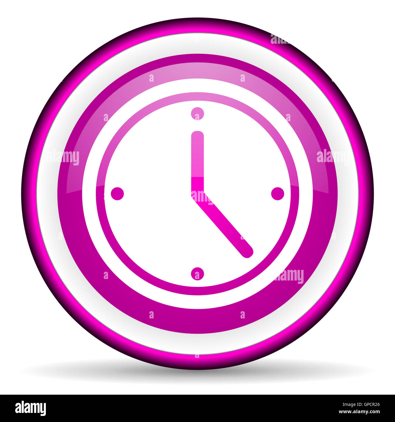 clock violet glossy icon on white background Stock Photo - Alamy