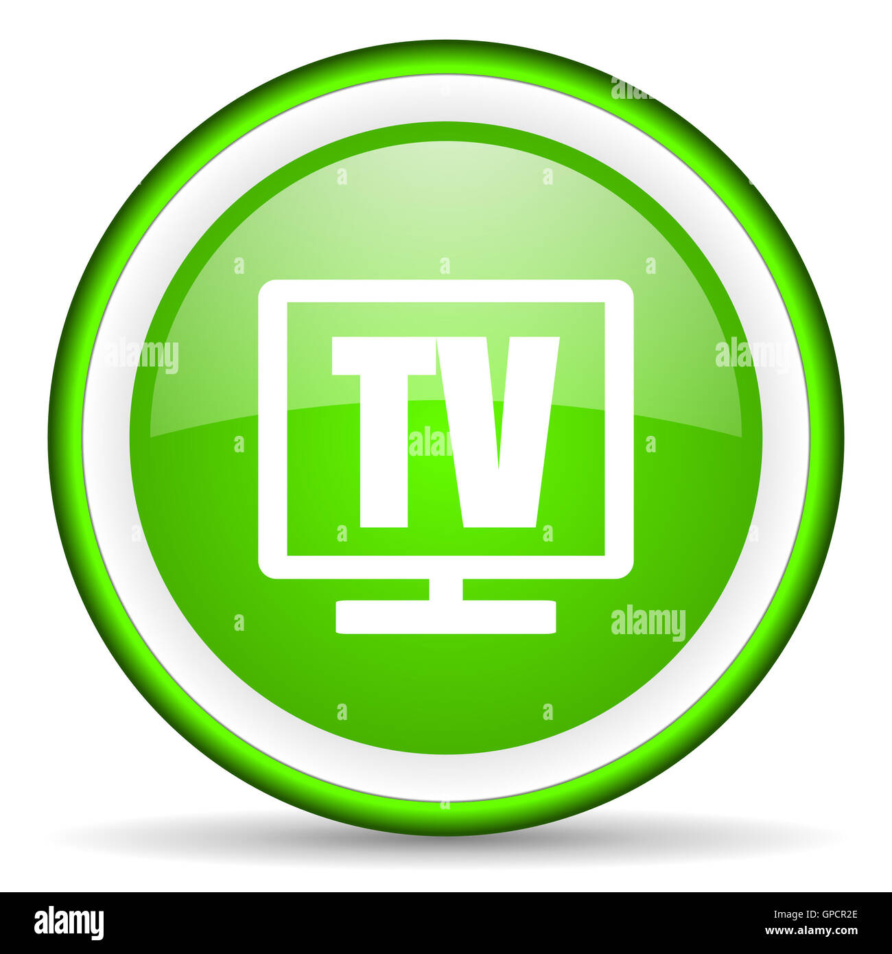 tv green glossy icon on white background Stock Photo - Alamy