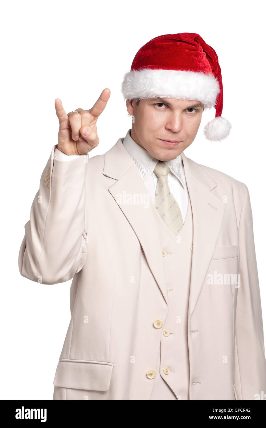 Portrait of man in santa hat Stock Photo - Alamy