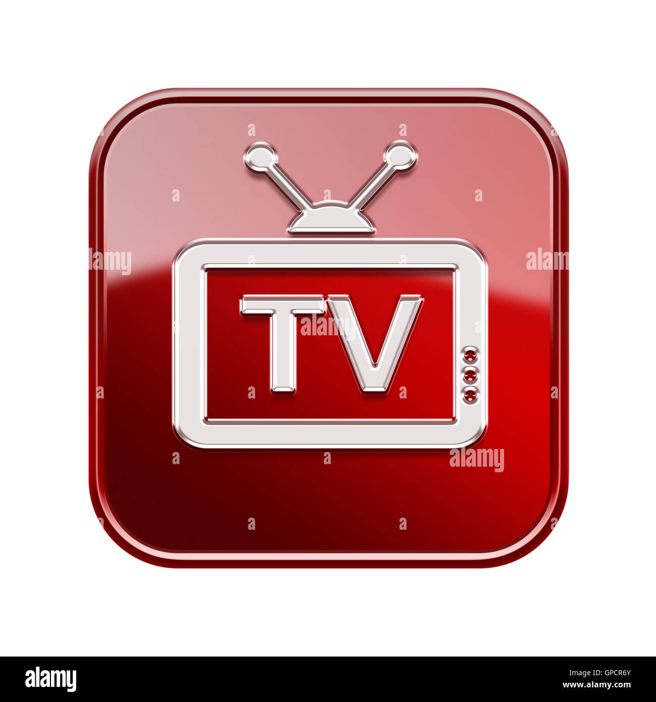 TV icon glossy red, isolated on white background Stock Photo - Alamy