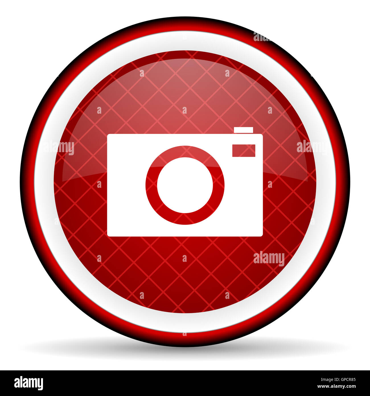 camera red glossy icon on white background Stock Photo - Alamy