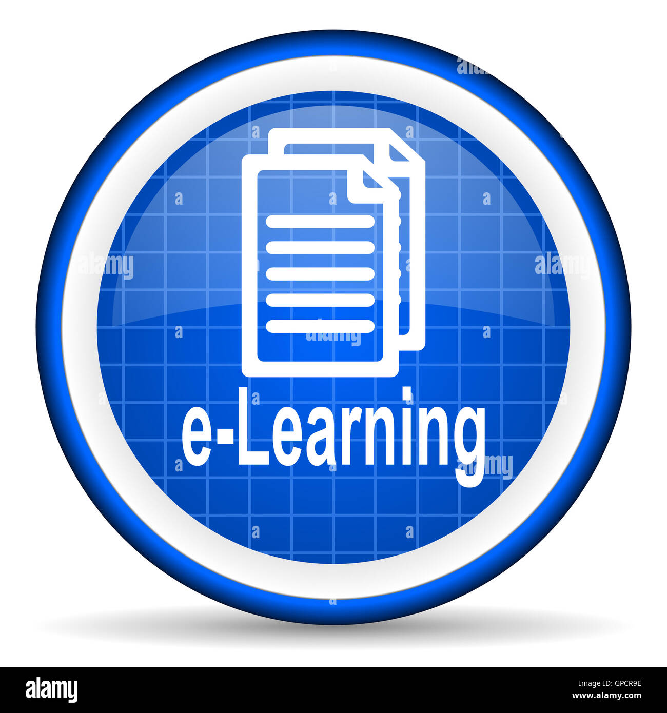 e-learning blue glossy icon on white background Stock Photo - Alamy