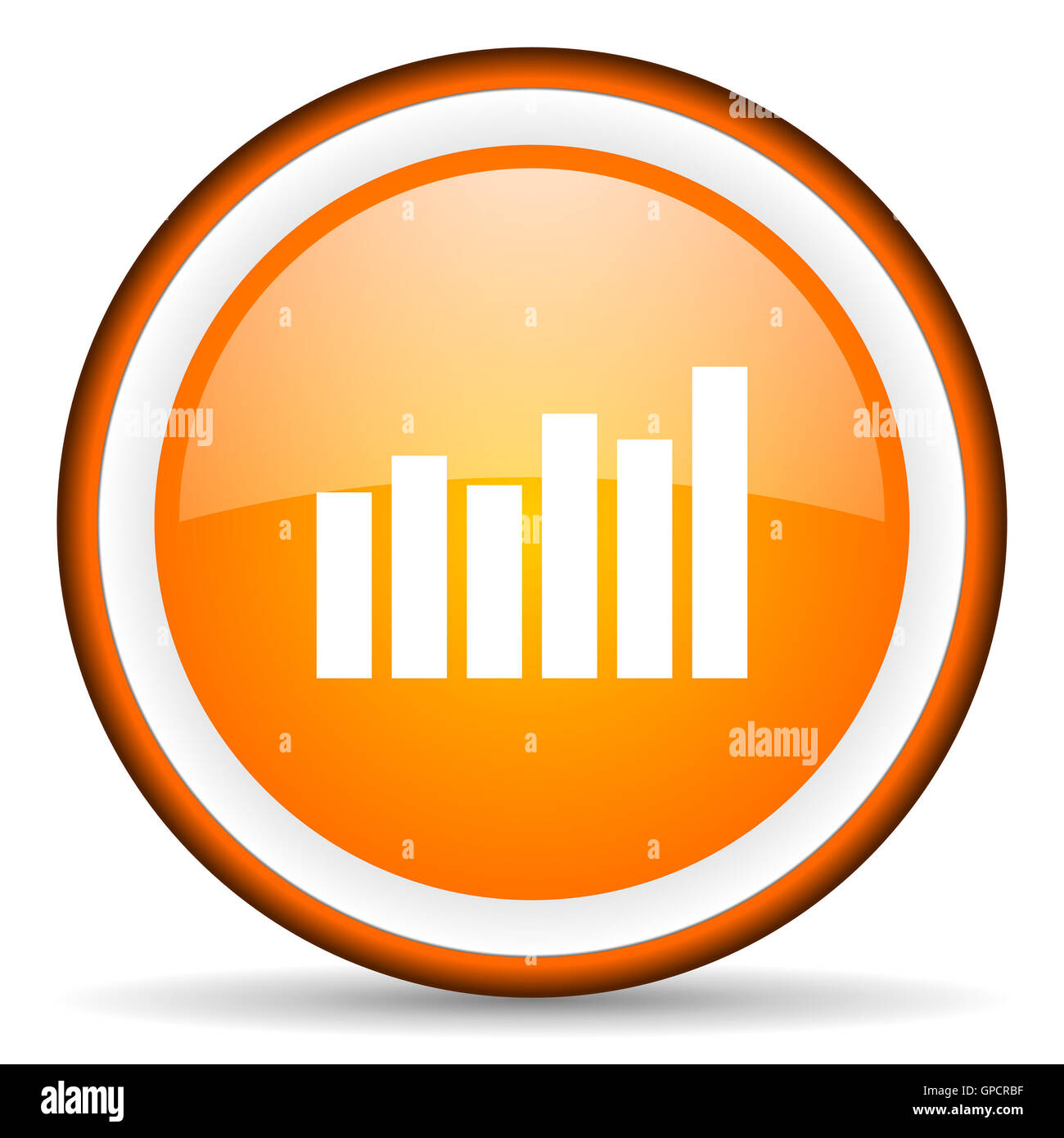 bar graph orange glossy circle icon on white background Stock Photo - Alamy