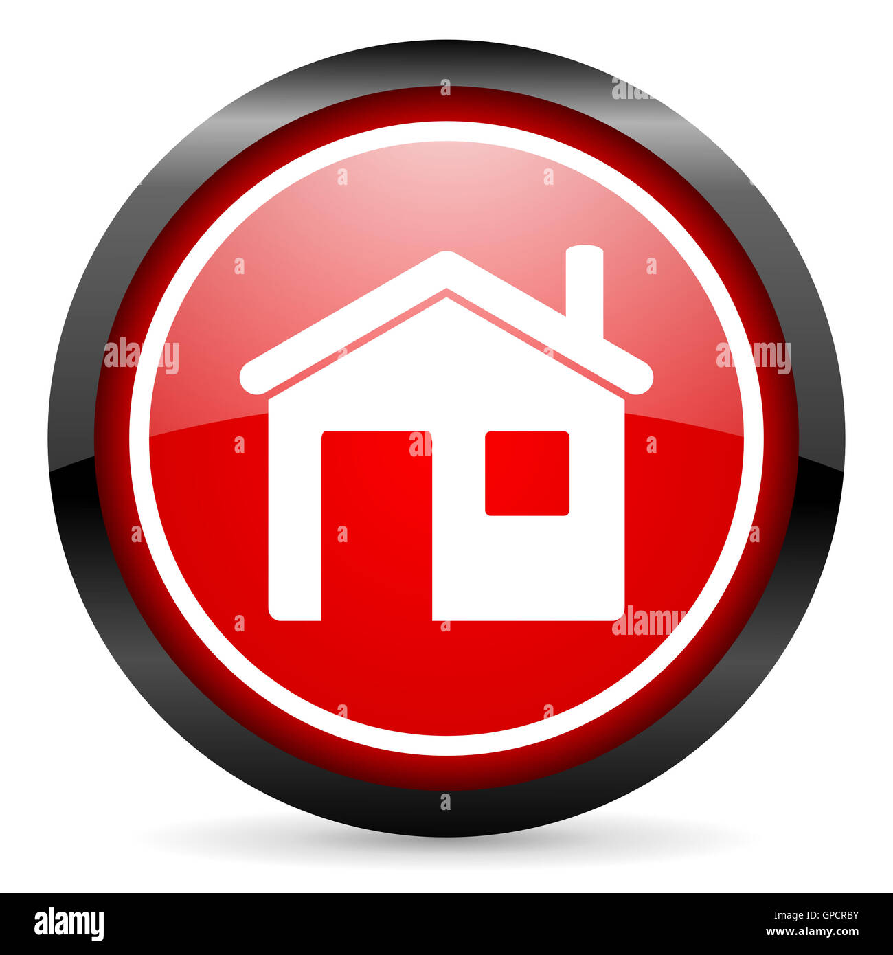 home round red glossy icon on white background Stock Photo - Alamy
