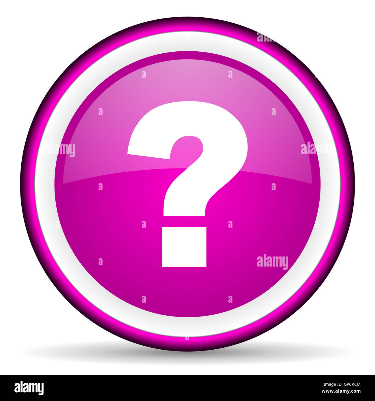 question mark violet glossy icon on white background Stock Photo - Alamy