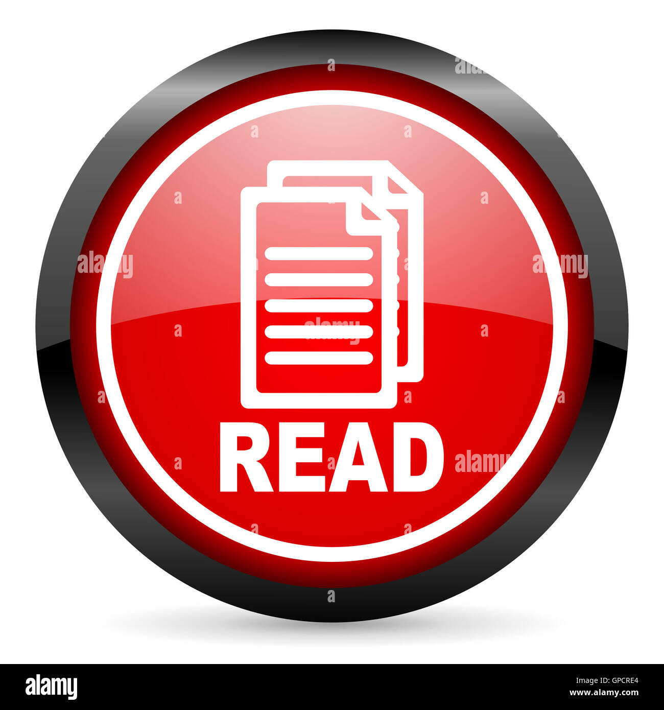 read round red glossy icon on white background Stock Photo - Alamy