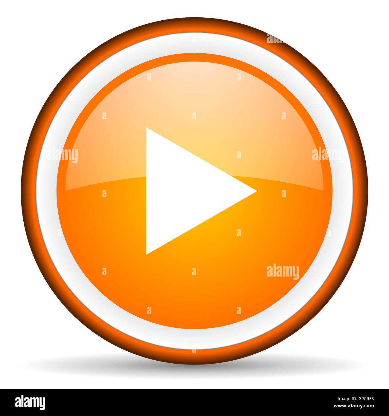 play orange glossy circle icon on white background Stock Photo - Alamy