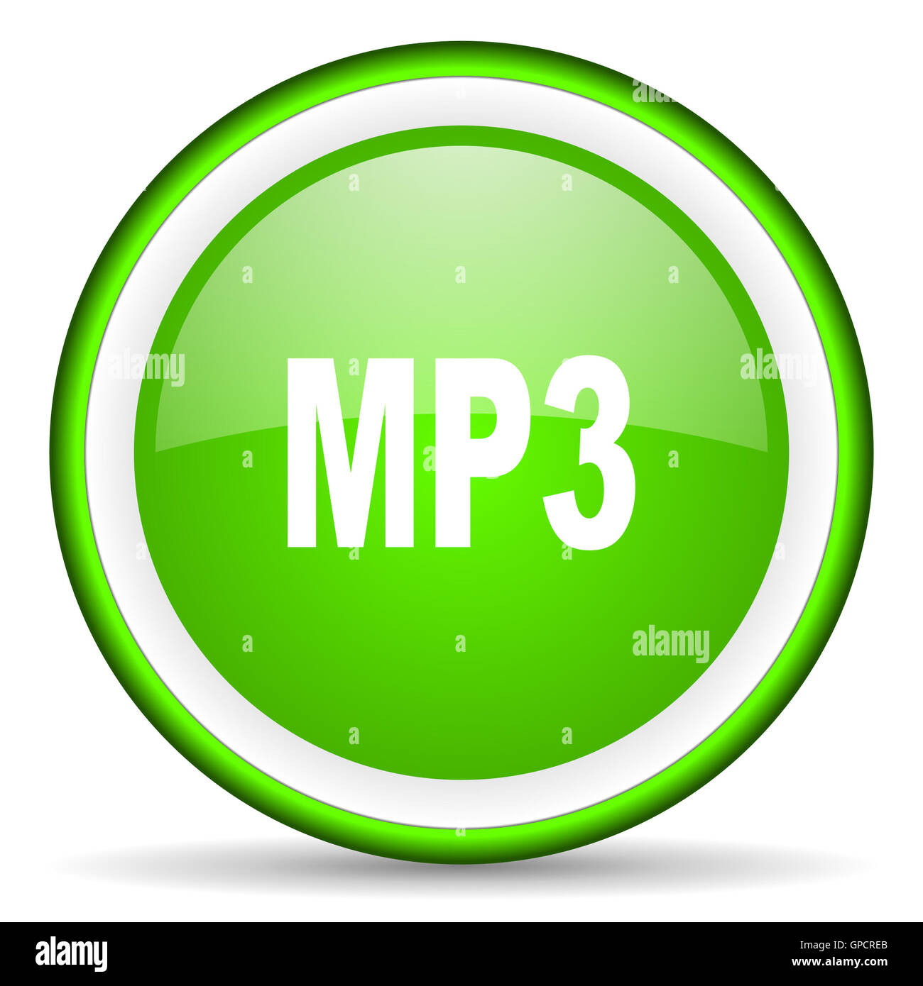 mp3 green glossy icon on white background Stock Photo - Alamy