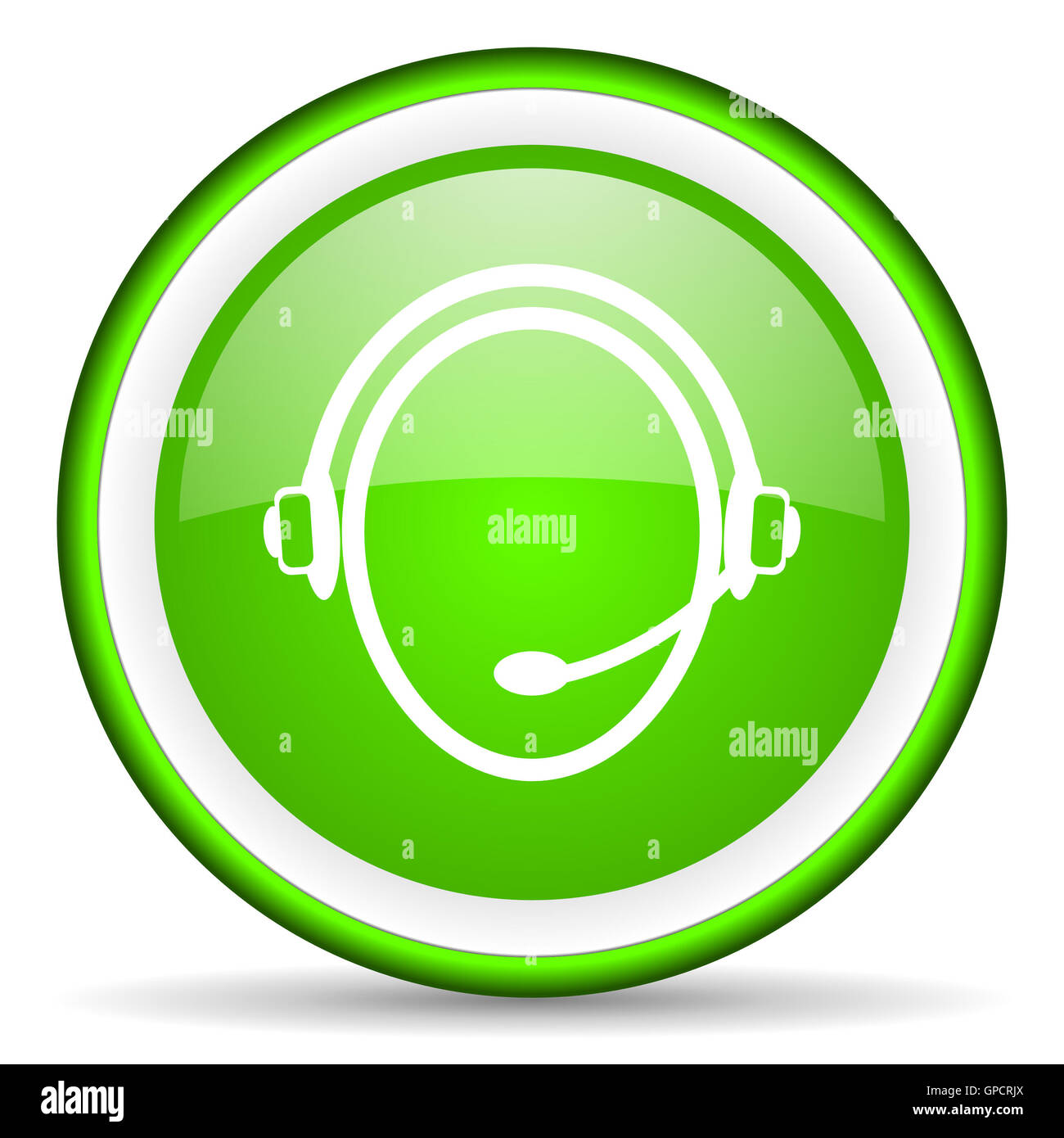customer service green glossy icon on white background Stock Photo - Alamy