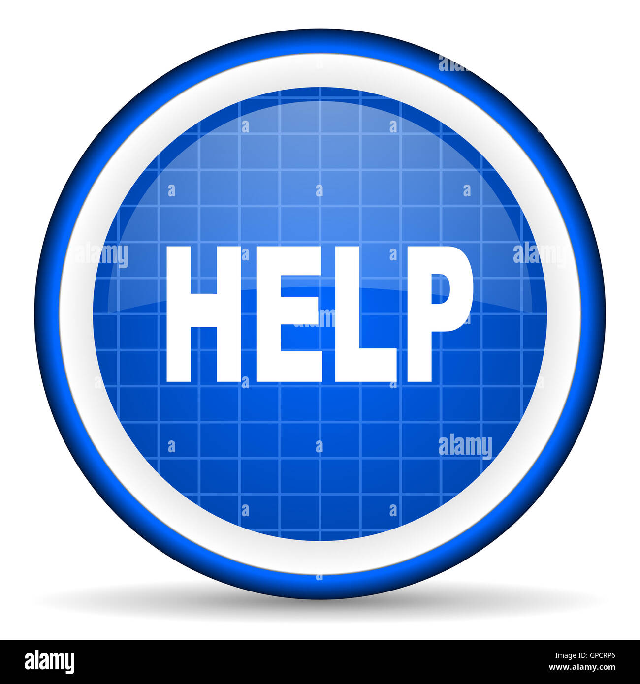 help blue glossy icon on white background Stock Photo - Alamy