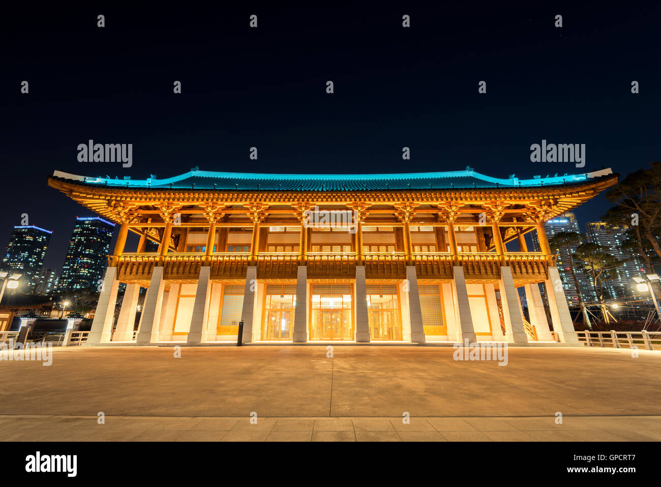 Incheon,Traditional Korean style architecture at night in Incheon,Korea ...