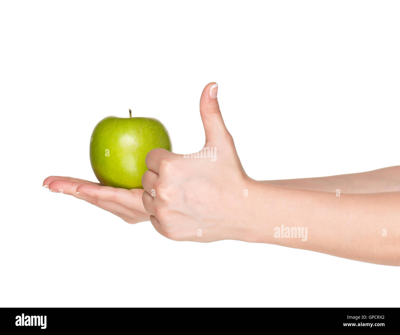 Hand with apple Stock Photo - Alamy