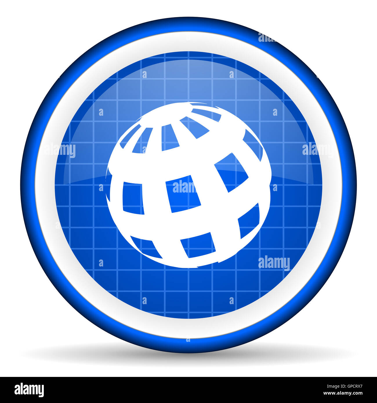 earth blue glossy icon on white background Stock Photo - Alamy