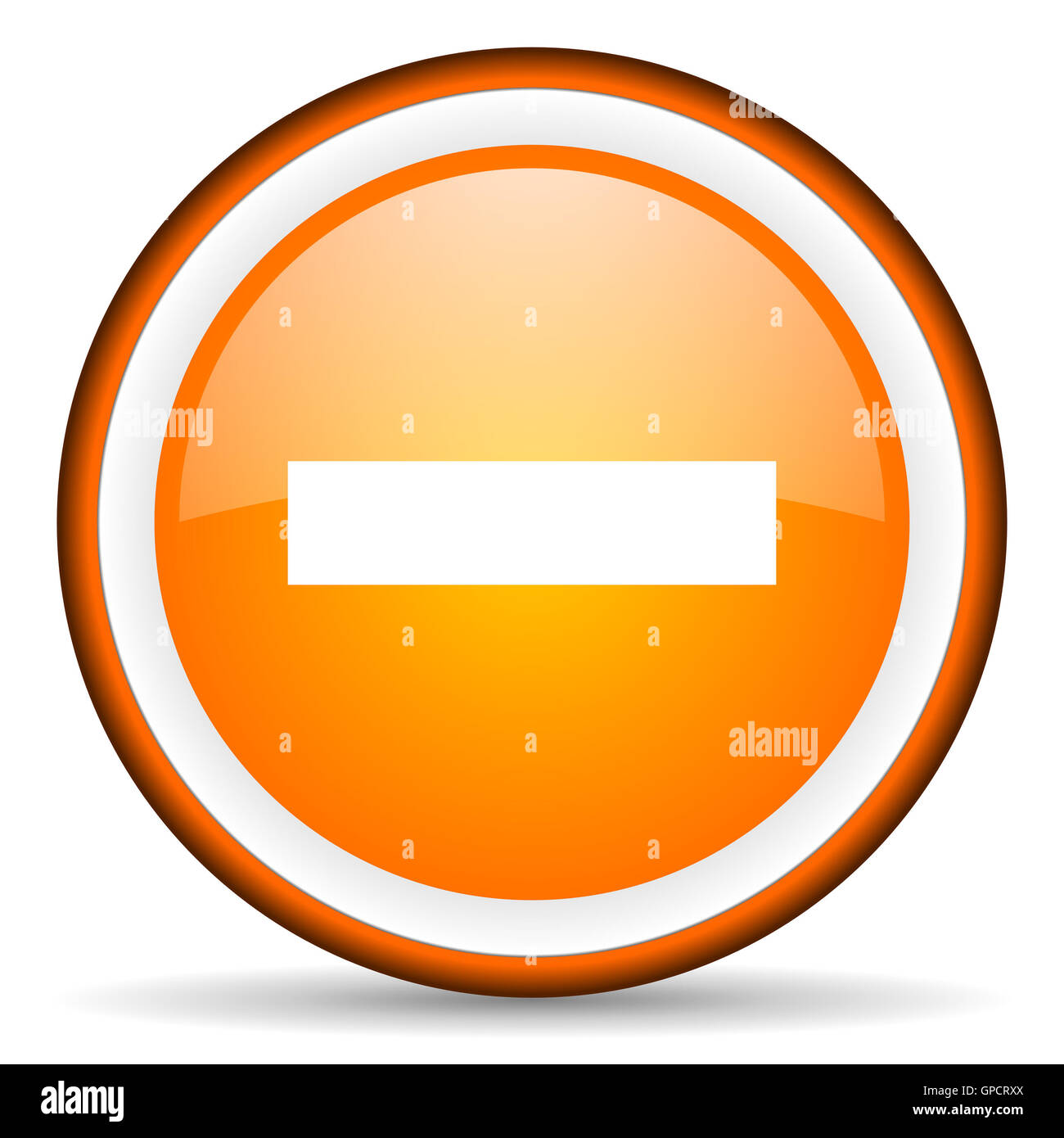 minus orange glossy circle icon on white background Stock Photo - Alamy