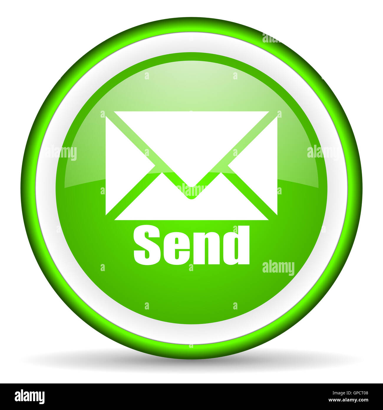 send green glossy icon on white background Stock Photo - Alamy