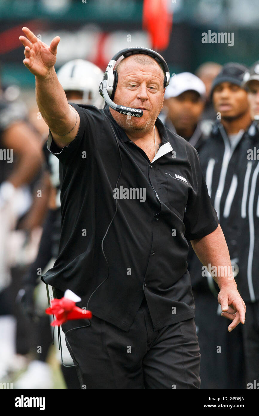 November 7, 2010; Oakland, CA, USA; Oakland Raiders head coach Tom ...