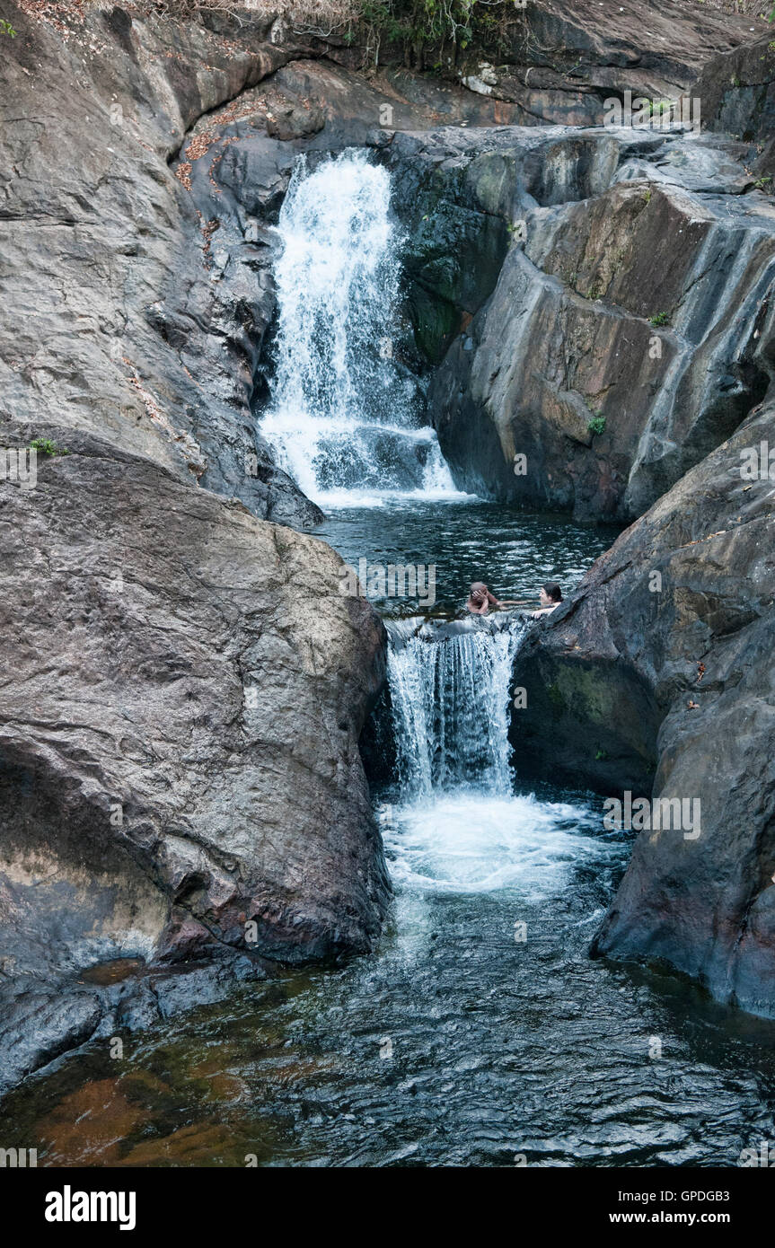Enjoying the Than Mayom waterfall on Koh Chang island, Thailand Stock ...